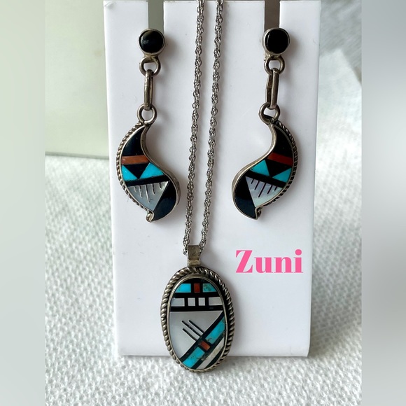 Zuni | Jewelry | Zuni Sterling Silver Earrings And Necklace Set Andale ...